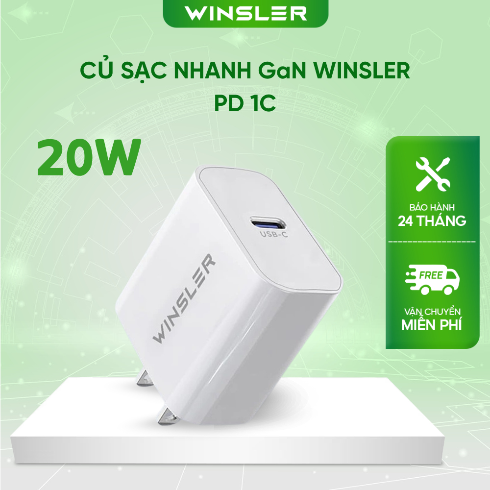Củ sạc nhanh PD Winsler 20W 1C chuẩn PD nhỏ gọn tương thích nhiều thiết bị điện thoại ...