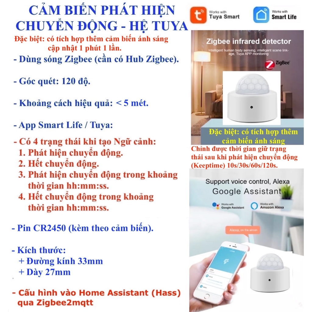 Cảm biến phát hiện chuyển động PIR, Wifi, Zigbee, Tuya Smart Life, Home ...