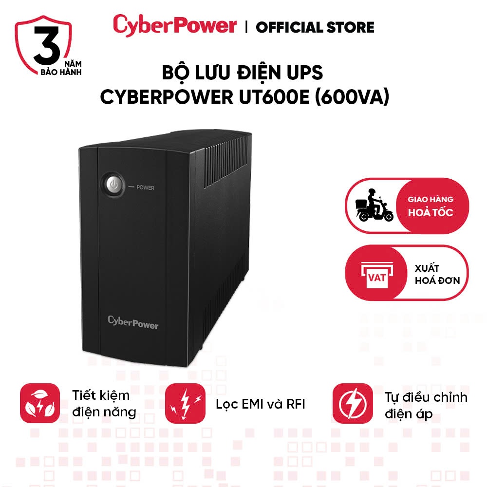 Bộ lưu điện UPS CyberPower UT600E (600VA) công suất 360W tiết kiệm năng ...