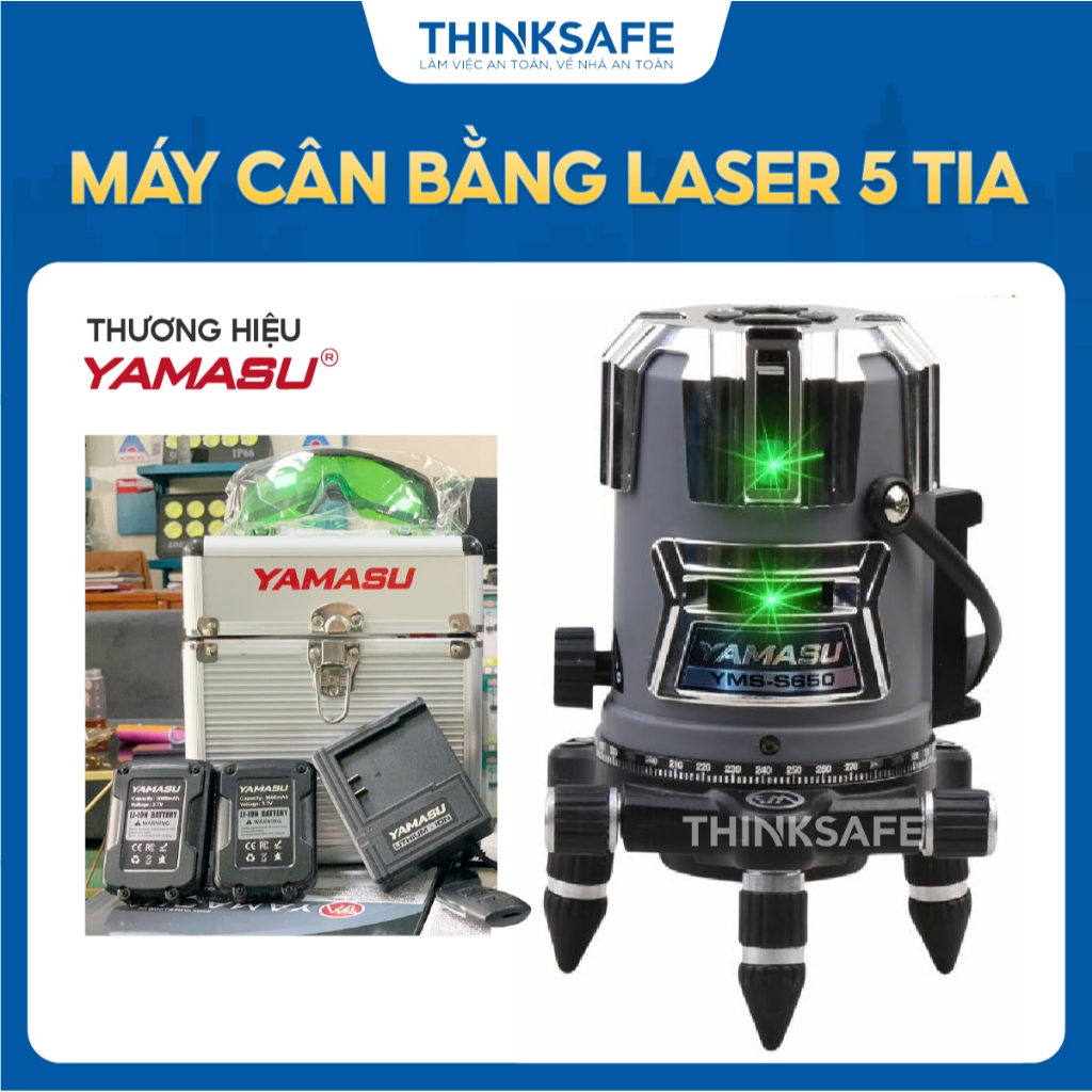 Máy cân bằng laser 5 tia xanh Yamasu YMS-S650 Máy cân mực dùng ngoài trời, điều khiển từ xa Máy ...