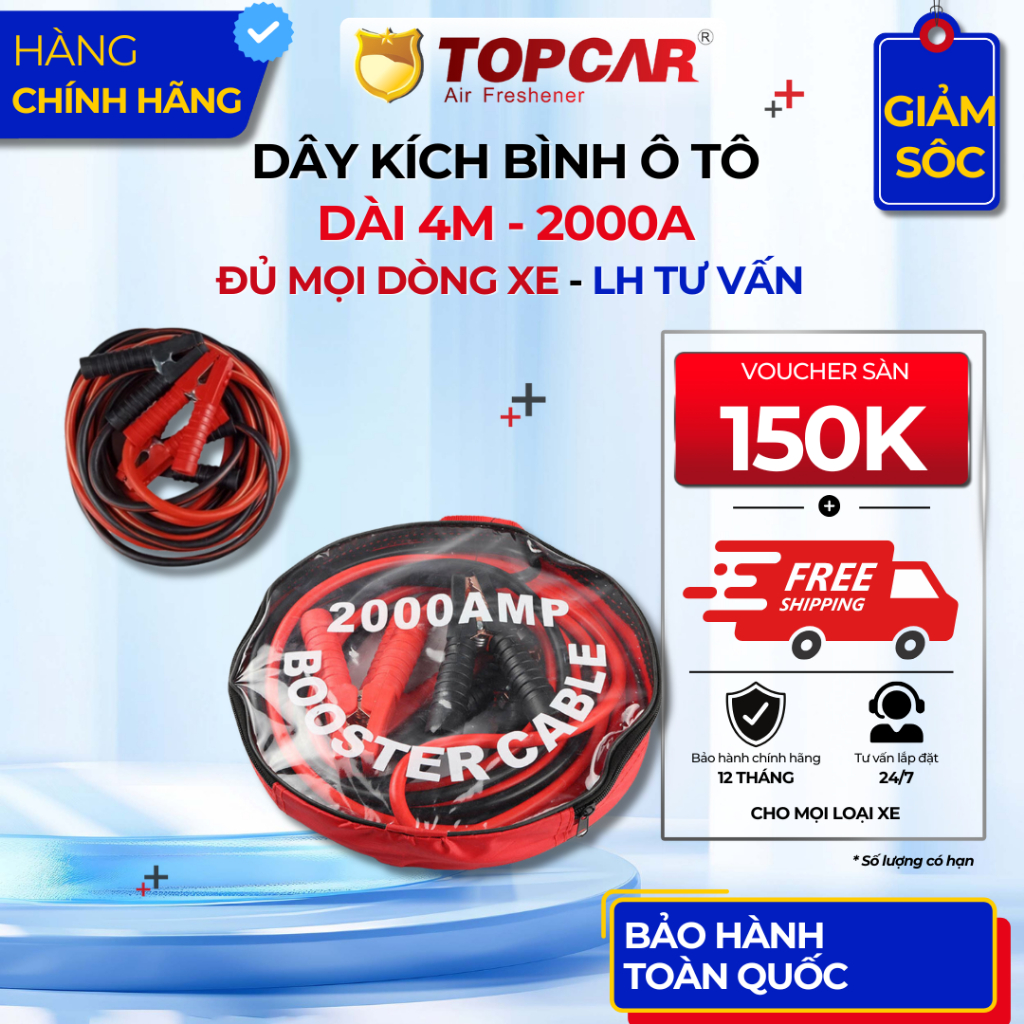 Dây Câu Kích Bình Ắc Quy Ô Tô Dài 4m Dòng 2000A Kích Điện Ắc Quy Cứu Hộ Ô Tô Loại To Dài ...