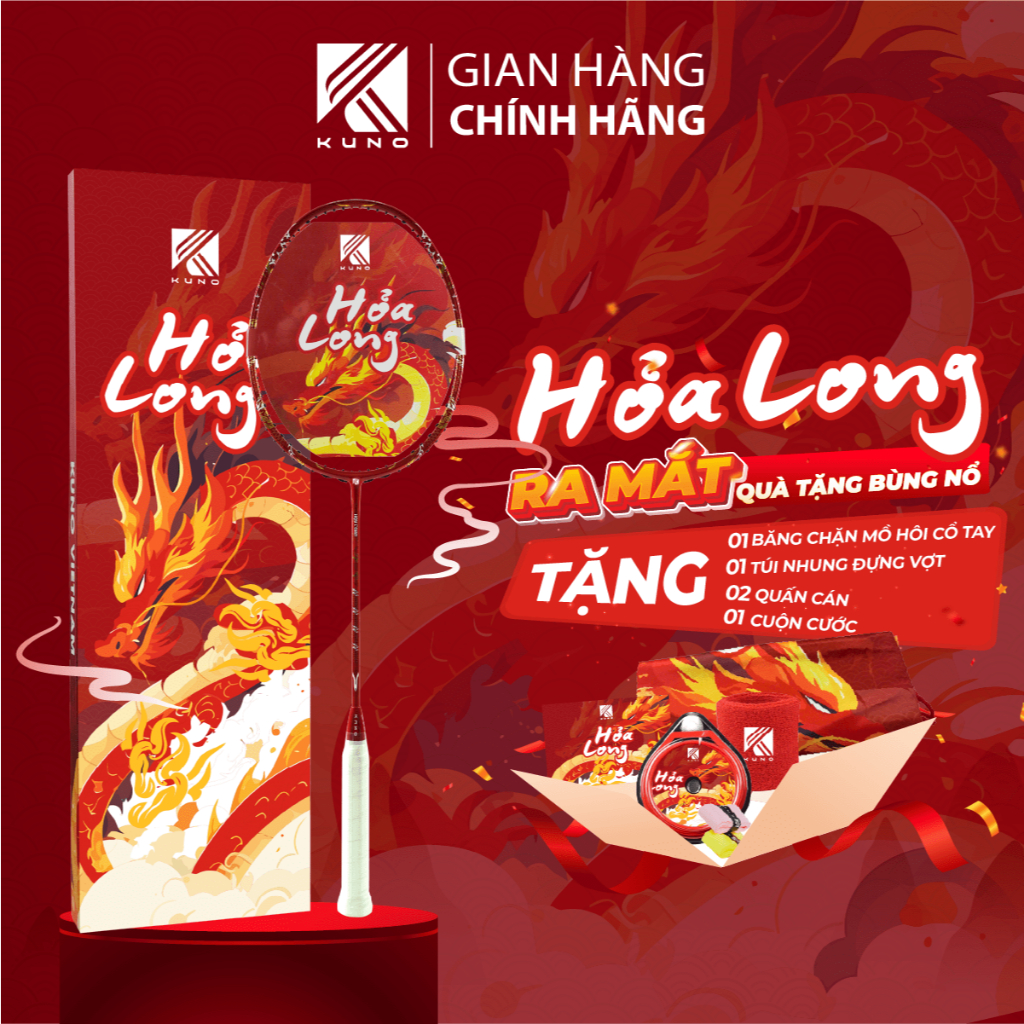Vợt Cầu Lông Kuno Hỏa Long HL001 căng Max 15.8kg, Chất Liệu Carbon T700 ...