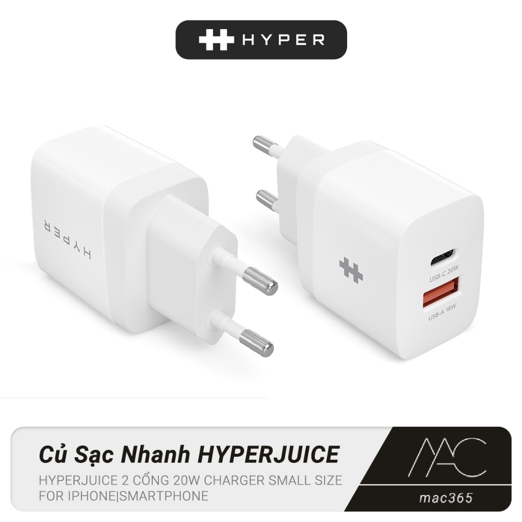 Củ Sạc Nhanh 20W HyperJuice 2 Cổng USB-C & USB-A QC3.0, Chính Hãng, Cho ...