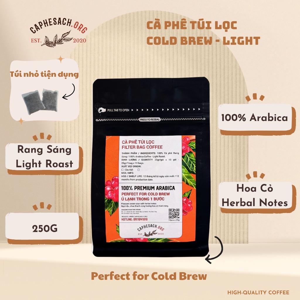 Cà Phê Túi Lọc Cold Brew Arabica Light Roast Caphesachorg - rang sáng ...