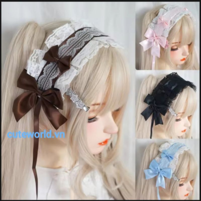 Băng Đô Lolita Ren Trắng Phối Nơ Ngọt Ngào Headband Ren-Bow Costume ...