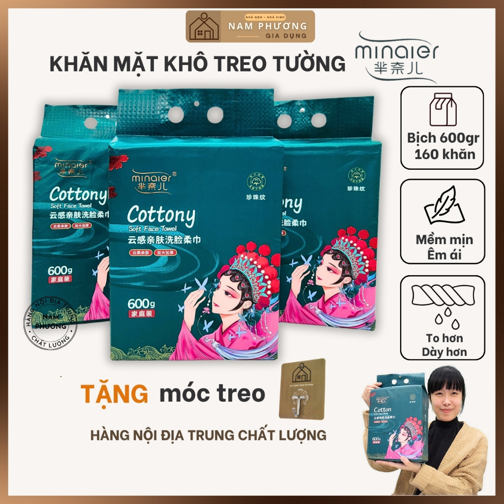 Khăn Mặt Khô Đa Năng Dạng Rút Treo Tường Minaier Bịch 600 gram 160 Khăn To Hơn, Dày Hơn K55 ...