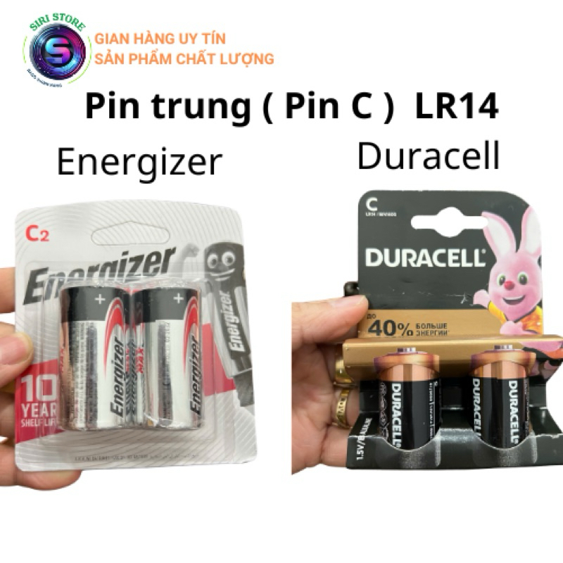 Vỉ 2 viên Pin trung ( Pin C ) Energizer - Duracell LR14 , pin Alkaline ...