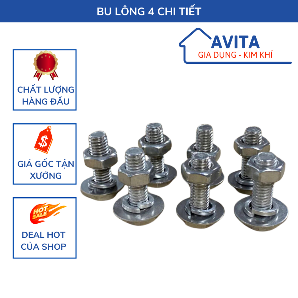 BULONG INOX 201, bu lông 4 chi tiết kích cỡ 8*25, 10*25 - COMBO 20 ...