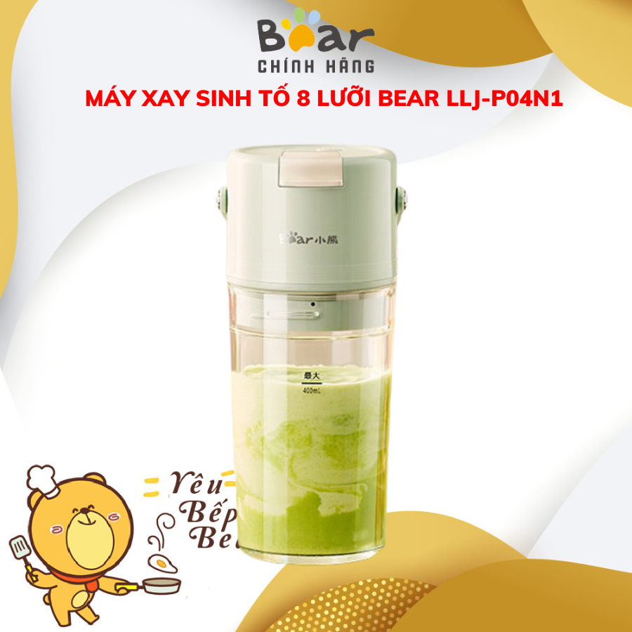Máy xay sinh tố cầm tay 0.4L Bear LLJ-P04N1, 70W, Tích điện, 8 Lưỡi dao inox xay đá bi, BH 18 ...