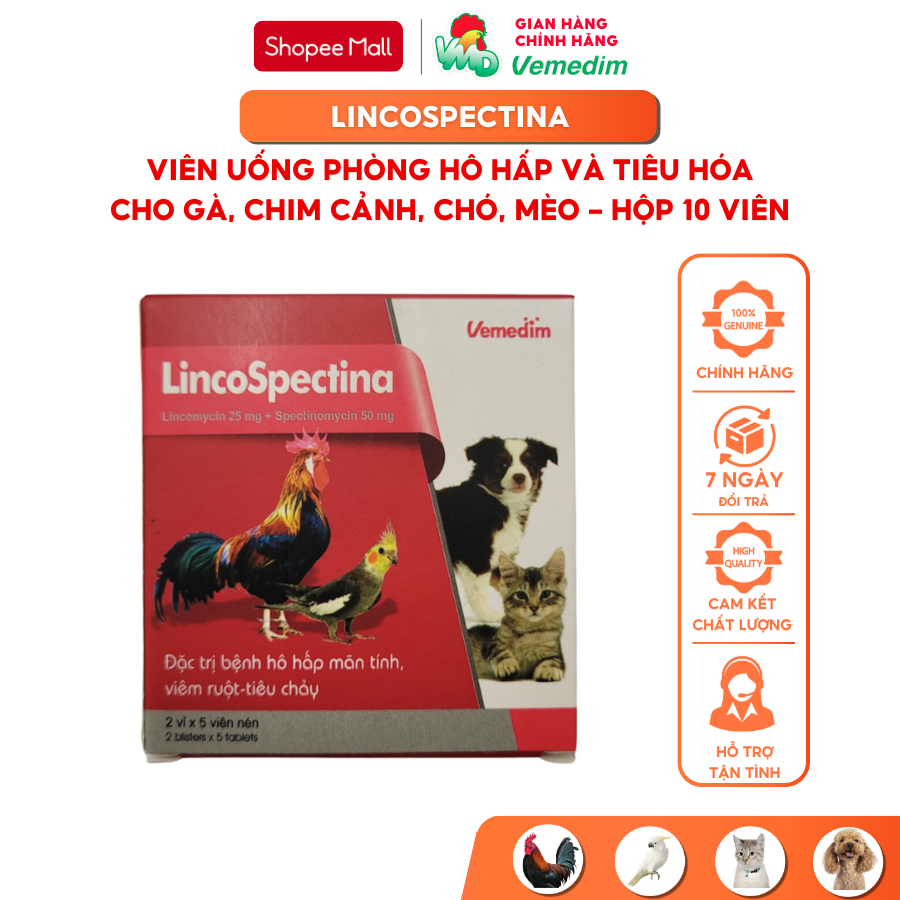 Vemedim Lincospectina viên uống dành cho chó, mèo, chim, gà bị hô hấp ...