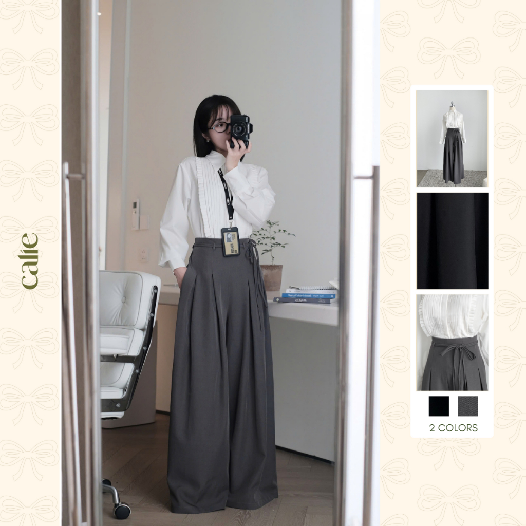 Quần suông ống rộng thắt nơ cạp thời trang thiết kế thương hiệu Calie ...