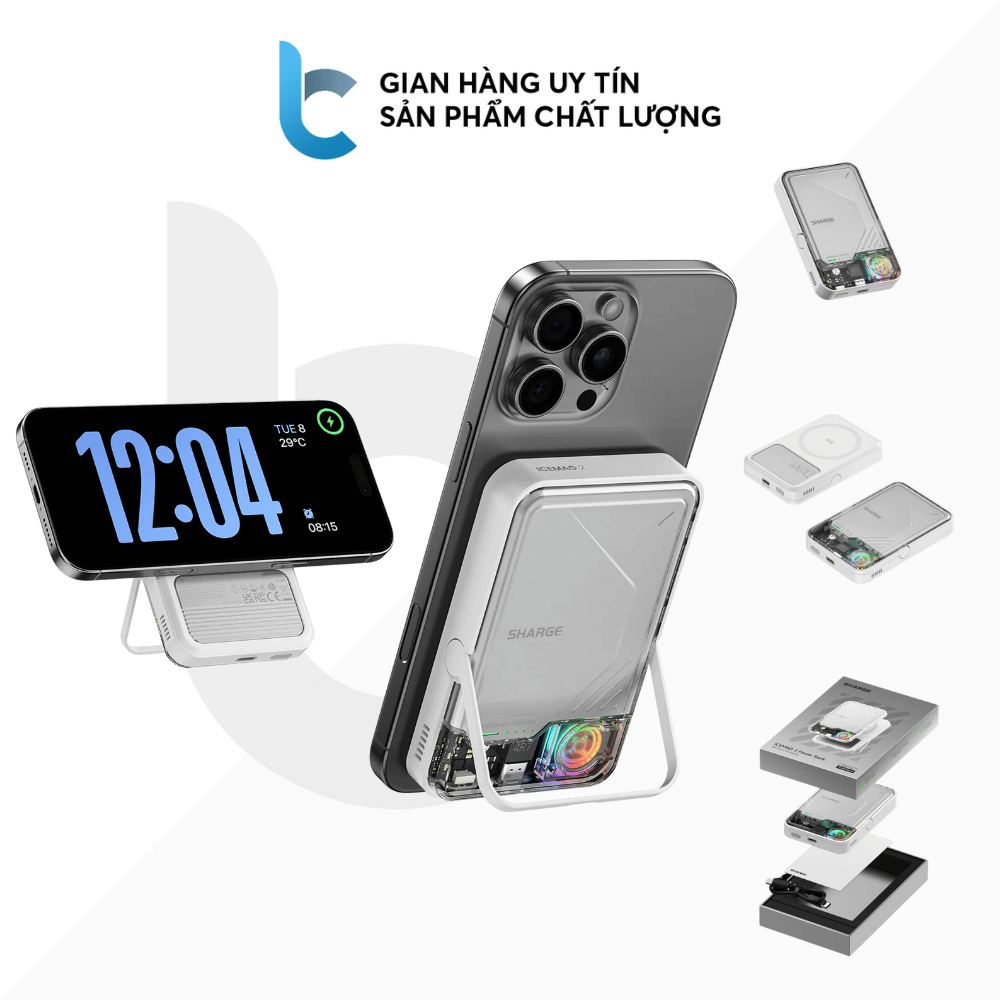 Pin/ Sạc Dự Phòng Sharge ICEMAG 2 Qi2 10.000mAh Không Dây 15W USB-C 30W Quạt Tản Nhiệt RGB Chủ ...