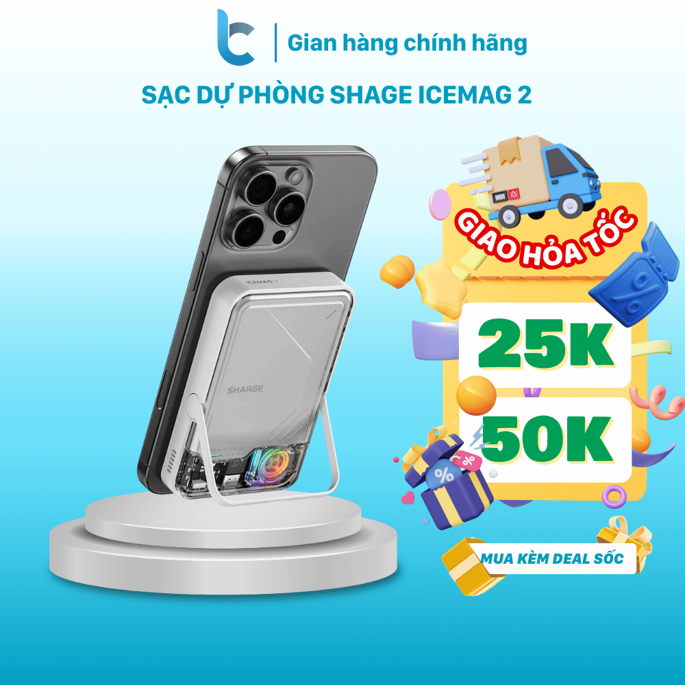 Sạc Dự Phòng Sharge ICEMAG 2 Qi2 10.000mAh Không Dây 15W USB-C 30W Quạt ...