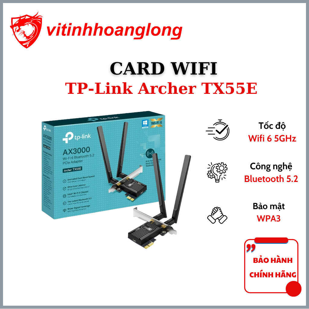 Card WiFi PCIe TP-Link Archer TX55E Bluetooth 5.2 Wi-Fi 6 AX3000 | Shopee Việt Nam