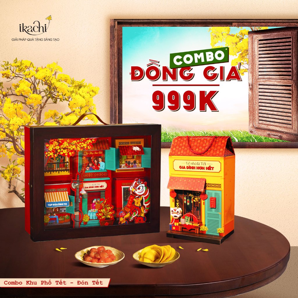 (COMBO ƯU ĐÃI 999K) - Set hộp quà Tết Xanh Ikachi KHU PHỐ TẾT + ĐÓN TẾT ...