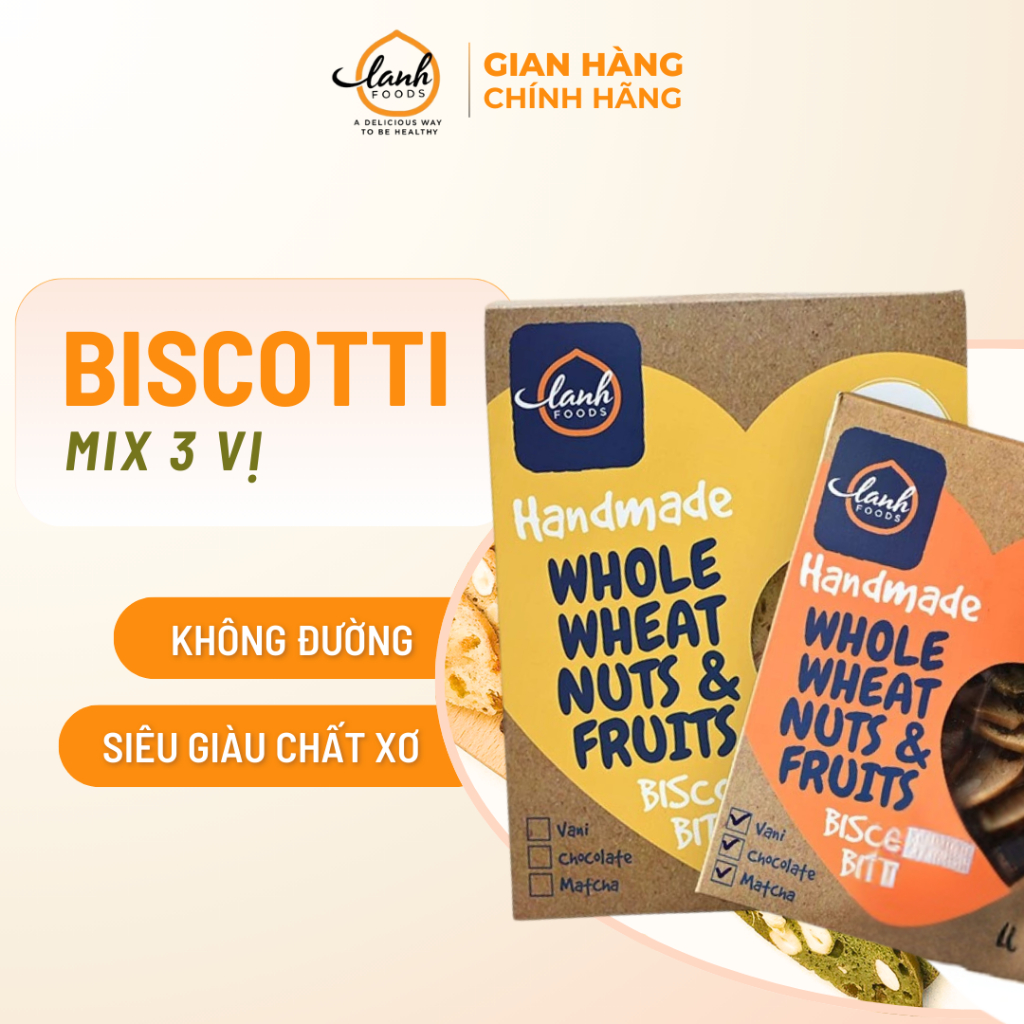 Bánh Biscotti Nguyên Cám Mix 3 Vị Vani-Chocolate-Matcha, Bánh Ngũ Cốc ...
