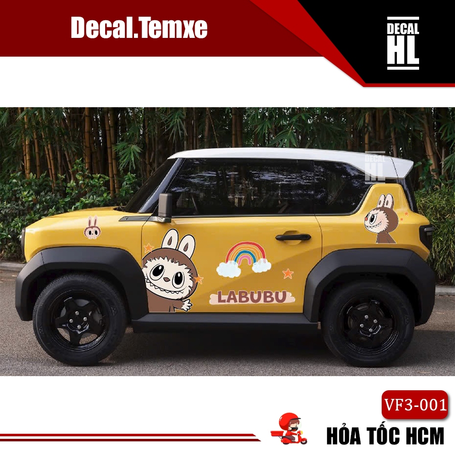 Bộ tem Labubu dán trang trí sườn xe Vinfast VF3 dán được tất cả các màu ...