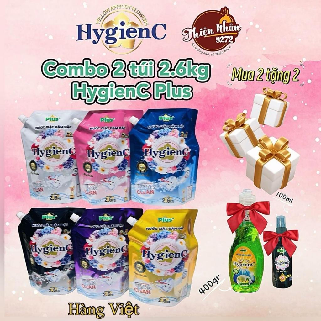 Combo 3 Túi Nước Giặt Xả HygienC Plus[Túi 2kg6] -Tặng 1 Chai Nước Rửa Chén+1 Xịt Thơm + 1 Khăn ...