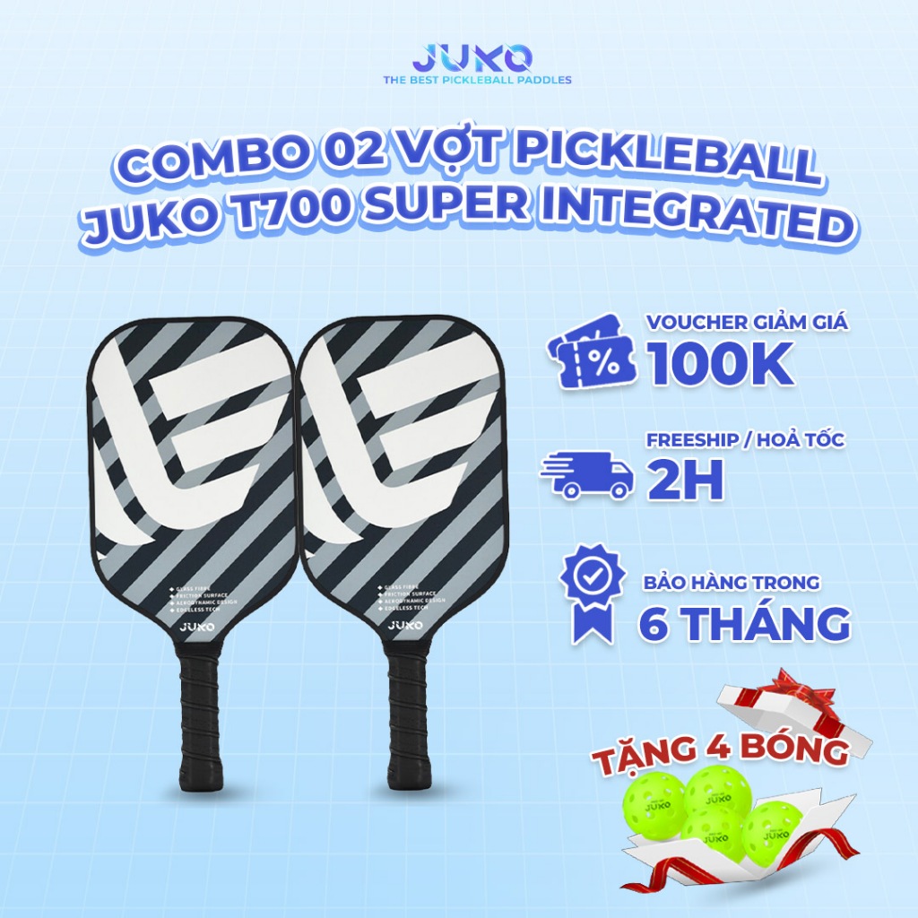 [CHÍNH HÃNG] Combo 02 Vợt Pickleball JUKO T700 SUPER INTEGRATED 16mm ...