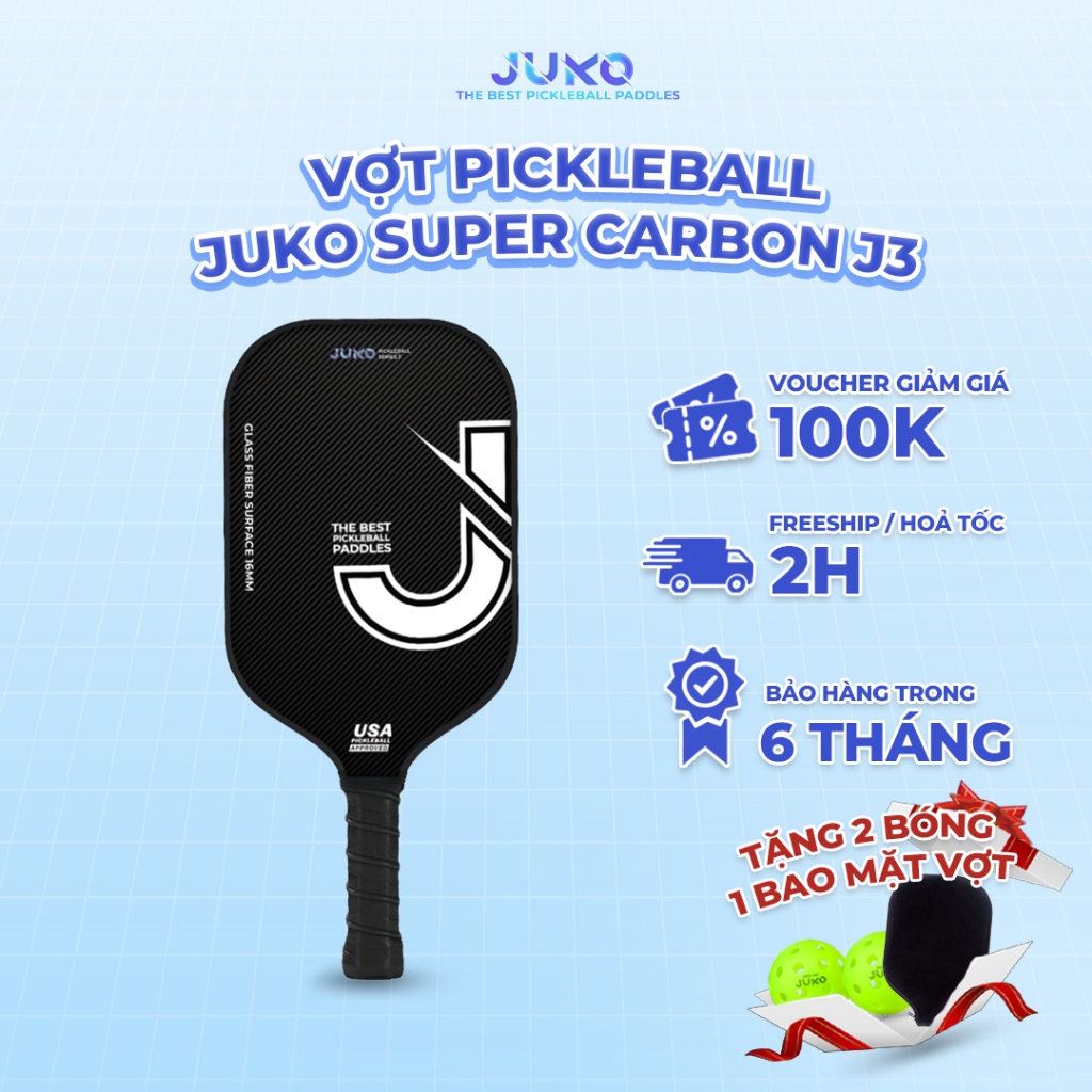 [CHÍNH HÃNG] Vợt Pickleball JUKO SUPER CARBON J3 Mặt Carbon 16mm Siêu ...
