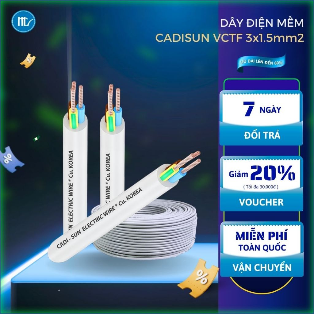 Dây điện mềm CADISUN 3 lõi VCTF-3×1.5mm2–300V, 500V (Xám) HÀNG CHÍNH HÃNG | Shopee Việt Nam