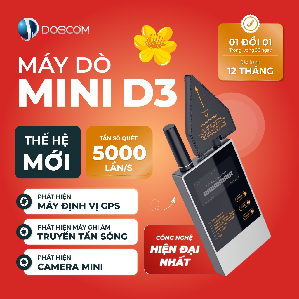 Doscom D3 - Thiết Bị Dò Chuyên Dụng Phát Hiện Máy Ghi Âm, Máy Định Vị GPS, Camera Mini.. Độ Nhạy ...