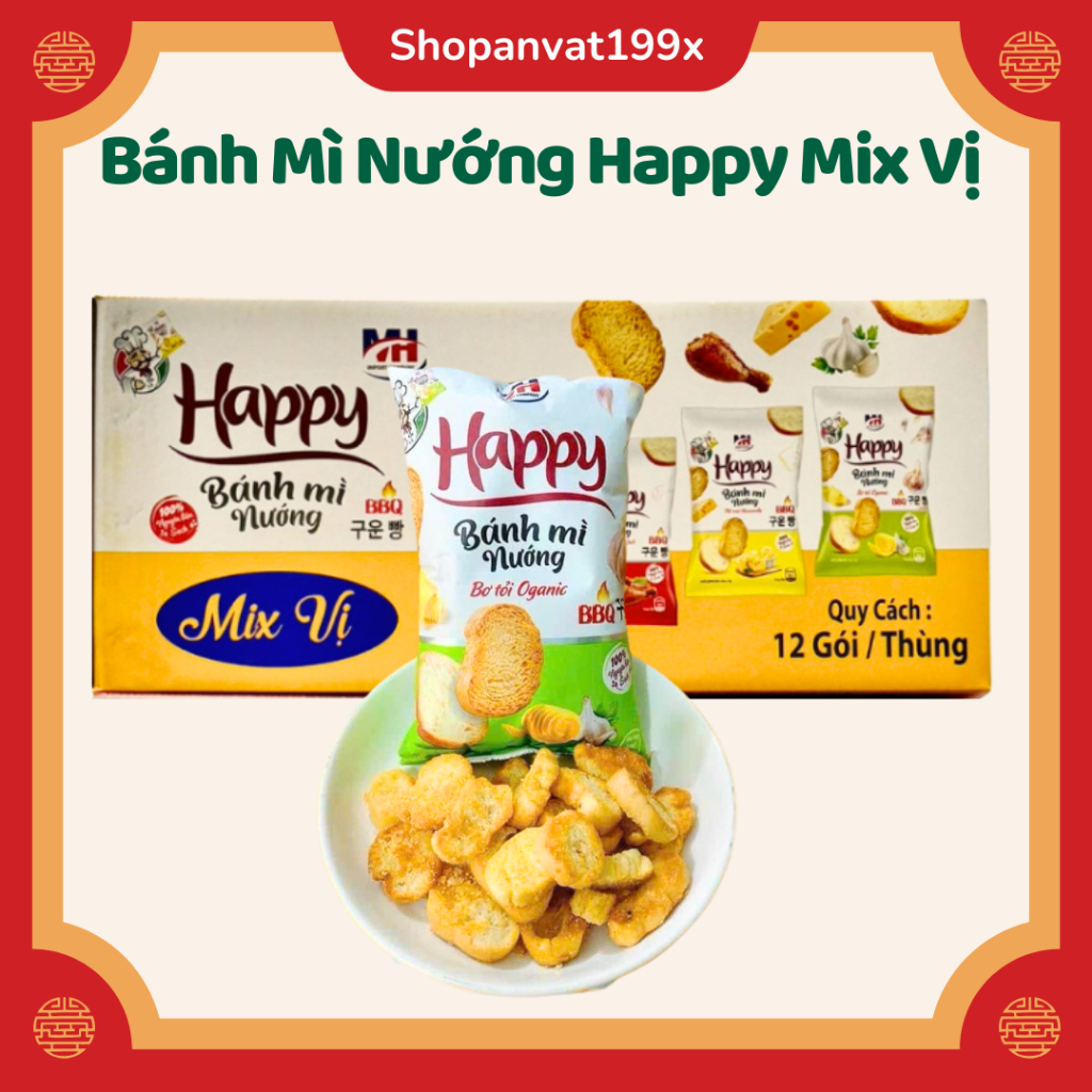Thùng Bánh Mì Nướng Giòn HAPPY MH Đủ 4 Vị, Thùng Mix 4 Vị Bánh Mì Nướng ...