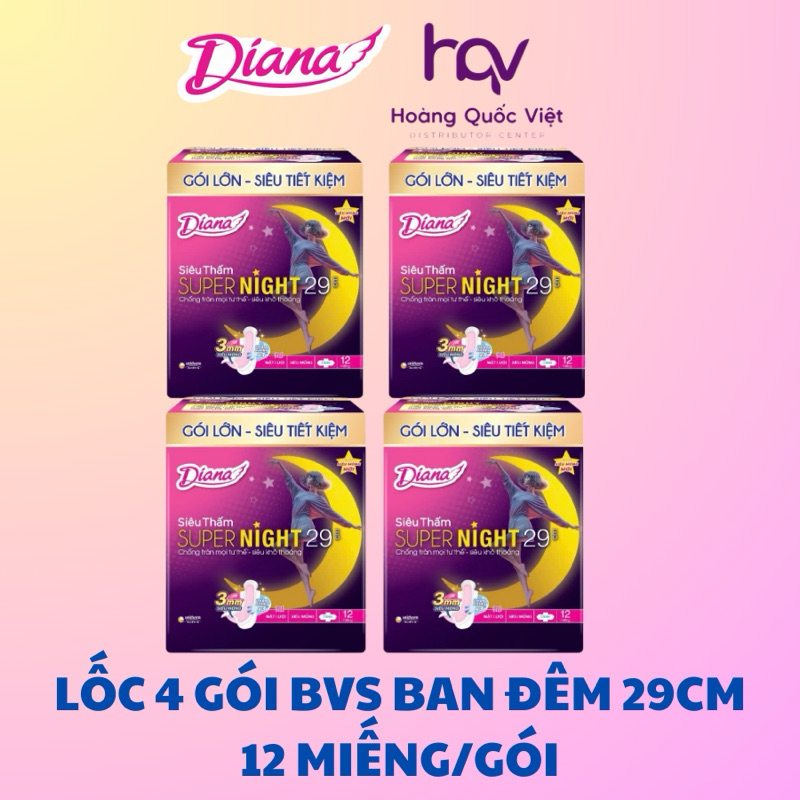 [MẪU MỚI] Lốc 4 gói Băng vệ sinh Diana siêu thấm Supernight 29cm 12 miếng/gói | Shopee Việt Nam