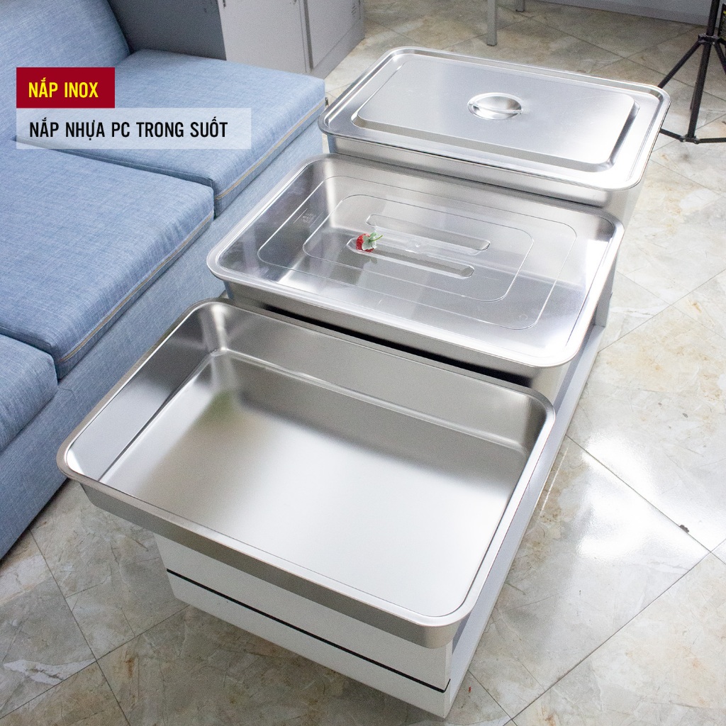 Khay inox 304 40 x 60 cao 10/15/20cm có nắp inox/nắp nhựa PC | Shopee ...