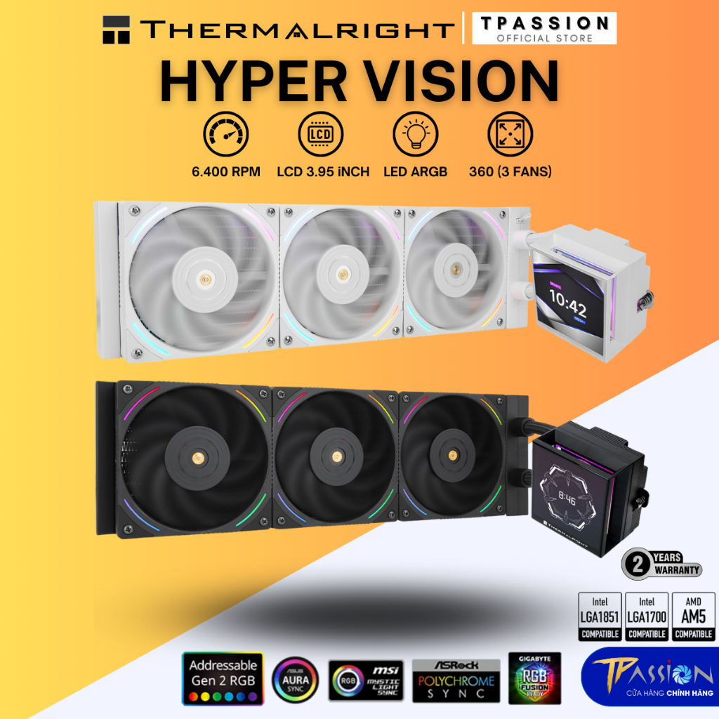 Tản nhiệt nước CPU AIO THERMALRIGHT HYPER VISION LCD 360 LED ARGB BLACK ...