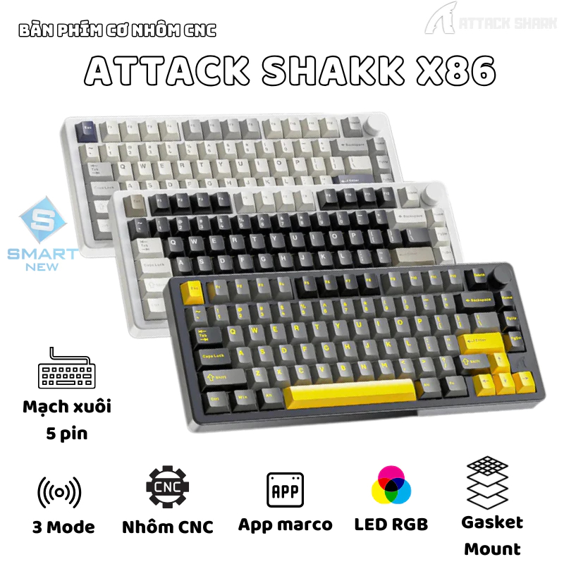 Bàn Phím Cơ Full Nhôm CNC ATTACK SHARK X86 Pro Plus - 3 Mode Kết Nối ...