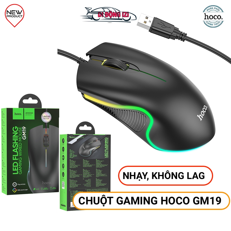 Chuột Gaming Có Dây Có Đèn Led Hoco GM19 - Cho PC, Laptop, Chơi Game, Phản Hồi Nhanh, Không Lag ...