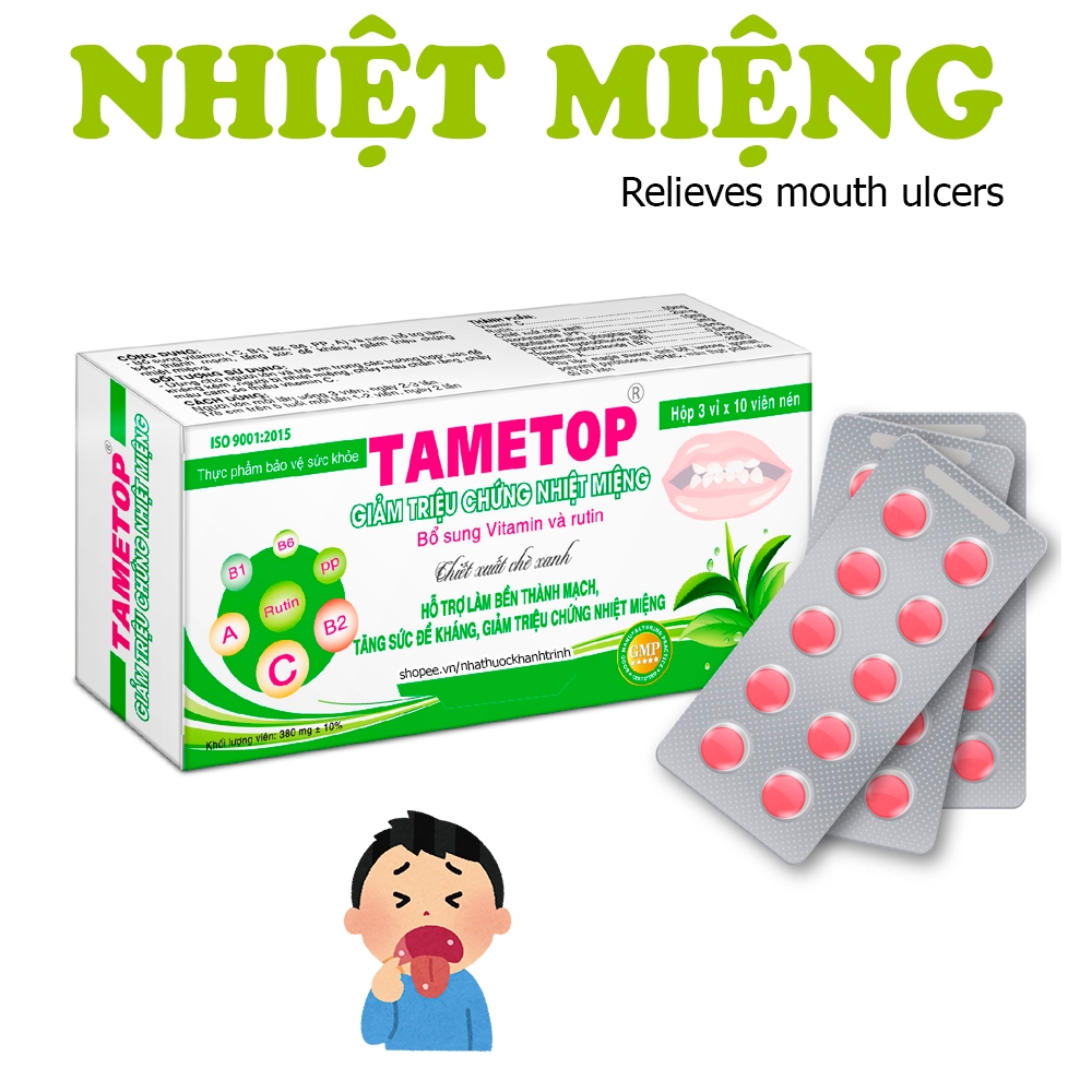 Nhiệt miệng Tametop dạng viên thảo dược - hộp 30 viên, ngăn ngừa và cải ...