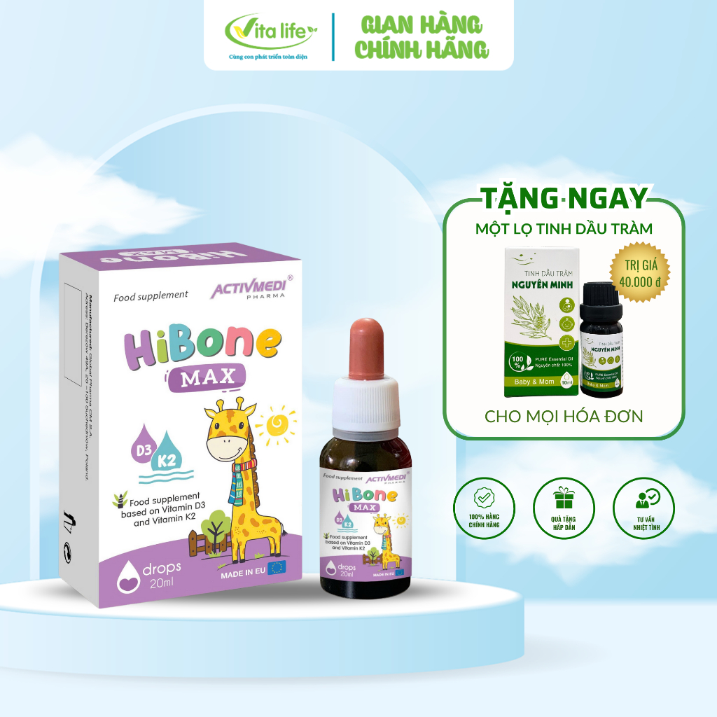 Vitamin tăng hấp thụ Canxi cho trẻ HiBone Max bổ sung Omega 3, D3, K2 ...