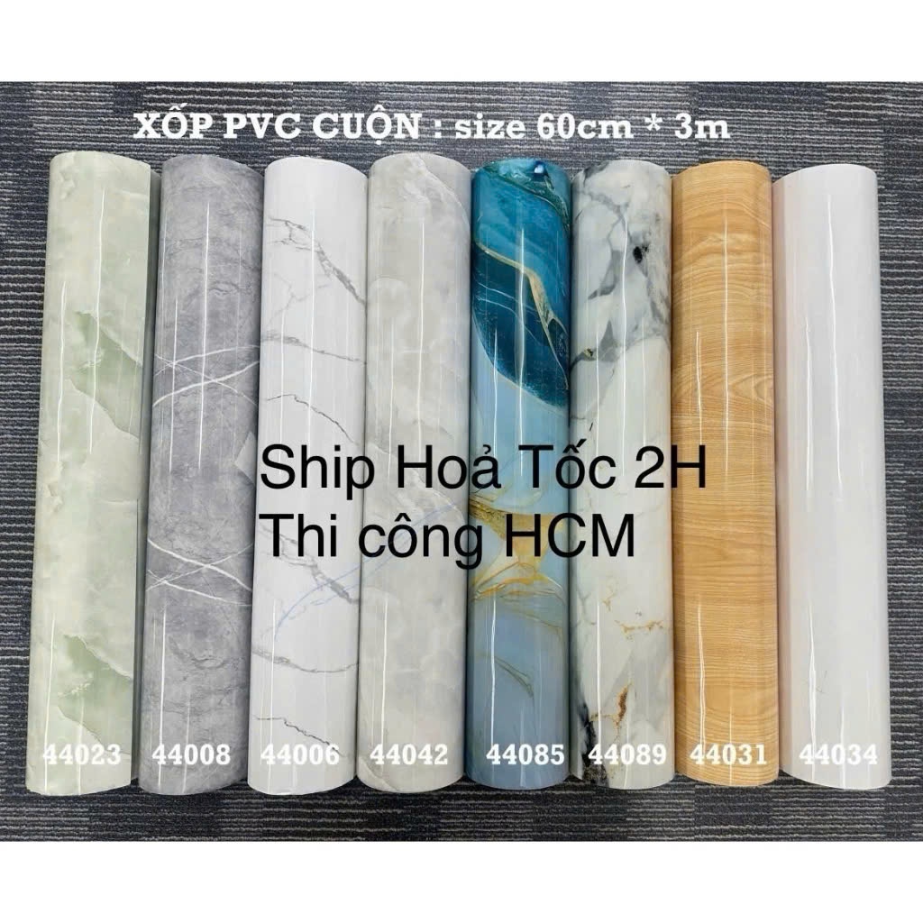 Cuộn Xốp PVC ( 60cm x 3m ) vân đá hoa cương sẵn keo tự dính, siêu đẹp chống thấm nước, phủ bóng ...