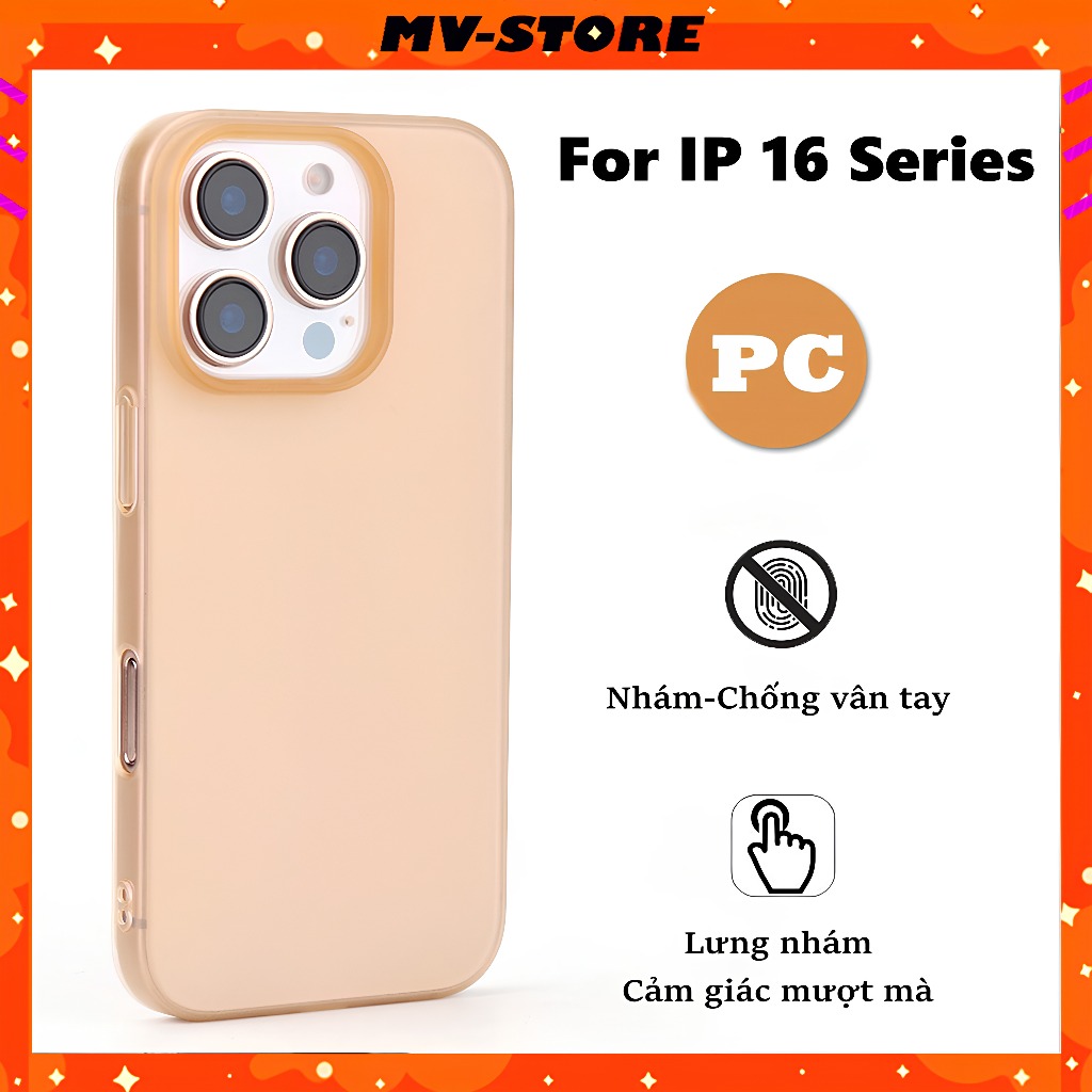 Ốp lưng PC cứng vàng sạ mạc siêu mỏng nhám chống vân tay cho I.P 16 pro max 16pro 16 plus Phụ ...