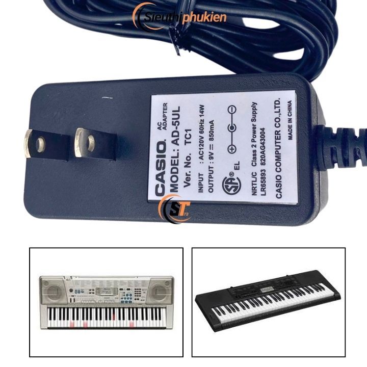 Dây nguồn cho đàn casio LK-100 LK-200 LK-210 bản zin (cắm liền, có led ...