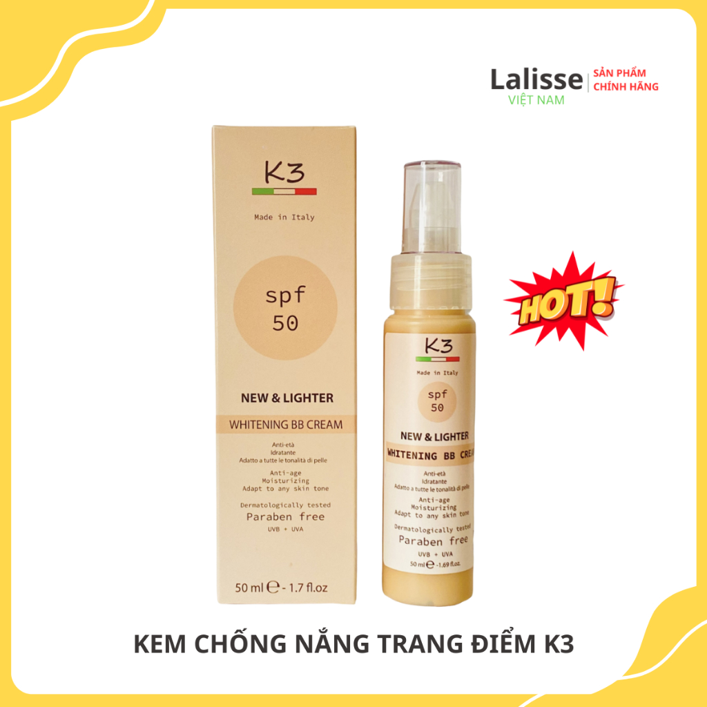 (CHÍNH HÃNG) Kem chống nắng K3 whitening BB Cream spf 50+ made Italy ...