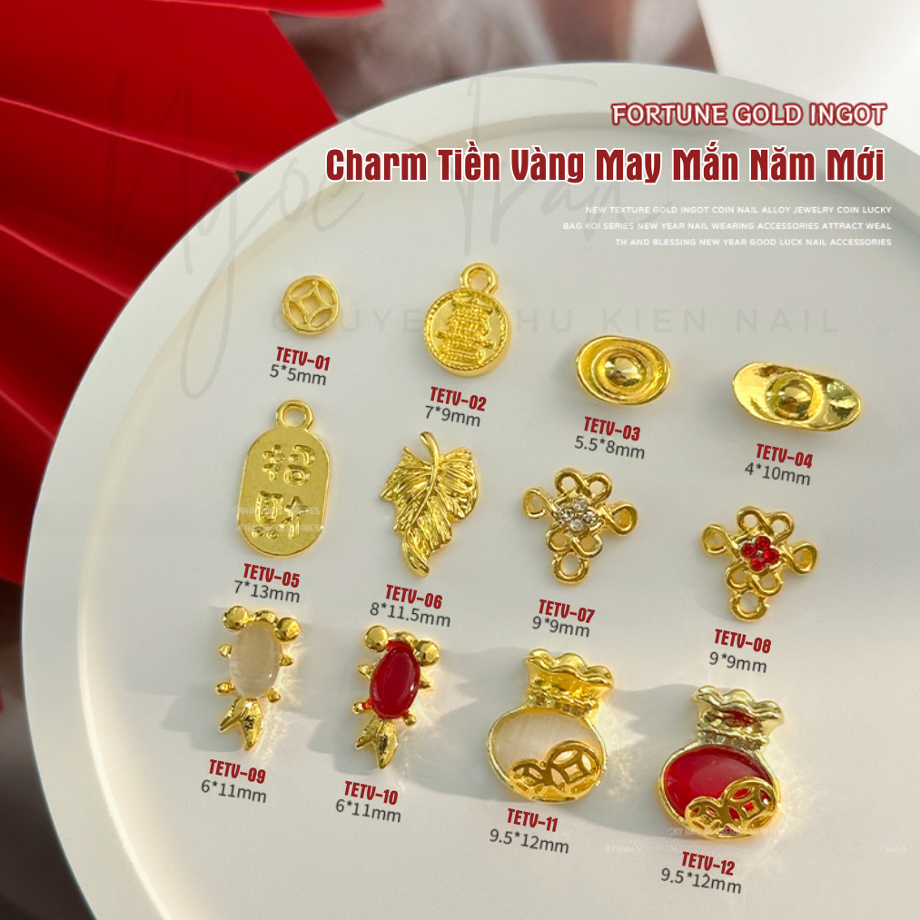 Charm Tiền Vàng Kim Loại Tết Năm Mới Bóng Sáng Cao Cấp | Trang Trí Móng ...