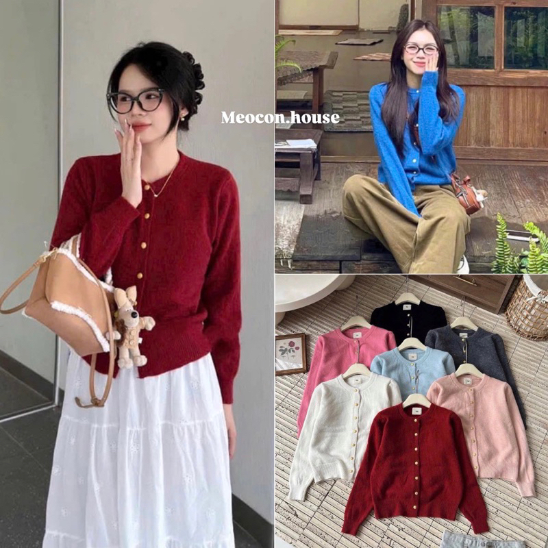 (SẴN XANH COBAN) Áo cardigan len lông thỏ mác EGG cúc đồng basic dày ...