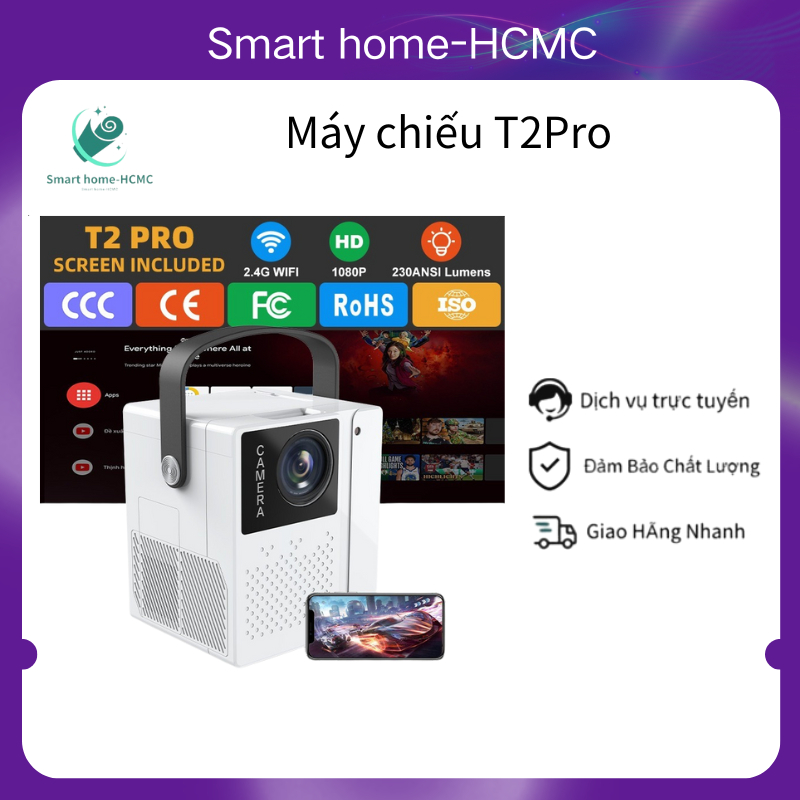 Máy chiếu thông mini Android T2Pro Mini Portable 4K Full HD 1080P 5G ...