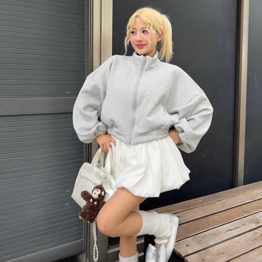 Calem Club - Áo khoác Hoodie Zip Croptop vải Xốp lót dù tay phồng áo ...