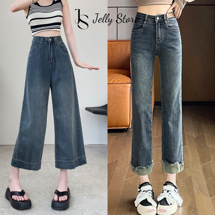 Quần Jean Cho Nấm Lùn, Quần Bò Jeans Ống Đứng, Ống Rộng Màu Xanh Đen ...