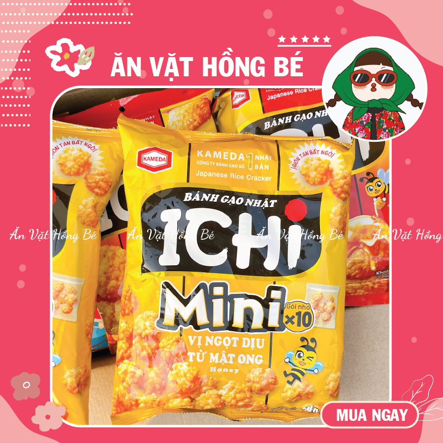 Bánh gạo ICHI MINI vị mật ong (Gói 150g), bánh gạo chiên viên nhỏ ăn vặt giòn tan, vừa miệng ...
