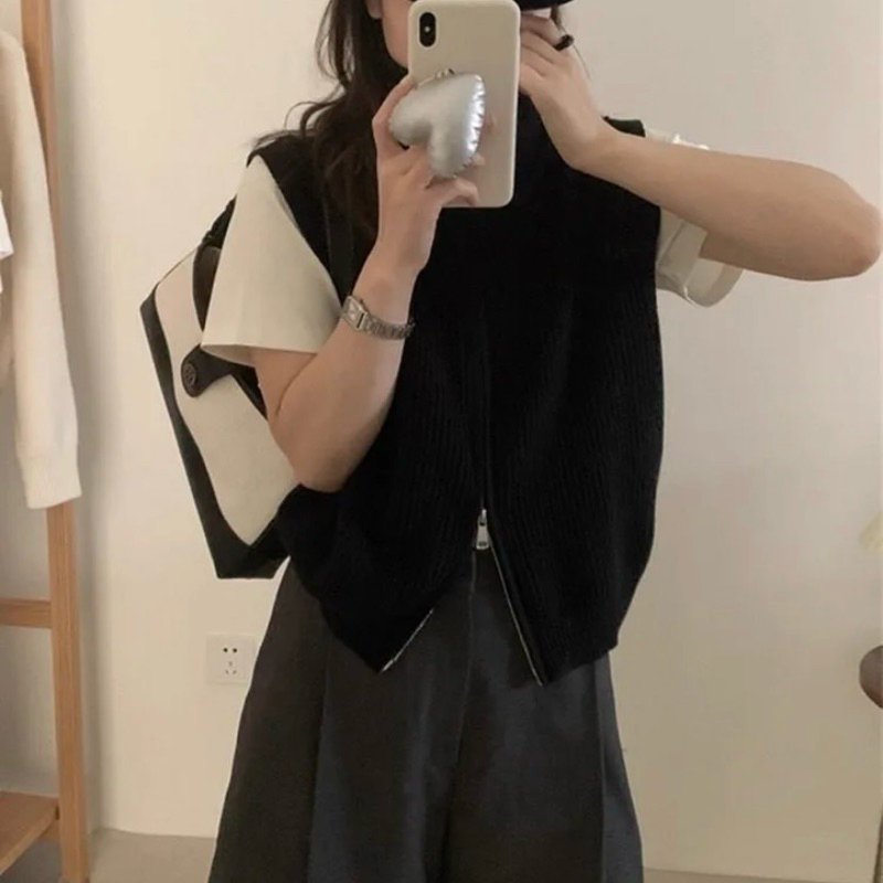 Áo len ghile cộc ngắn tay cổ có khoá kéo 2 chiều logo hàn quốc style ...