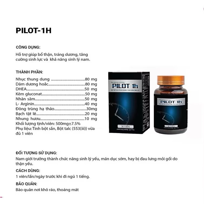 Viên uống Pilot 1h hỗ trợ tăng cường sức khỏe sinh lý nam giới giúp bổ ...