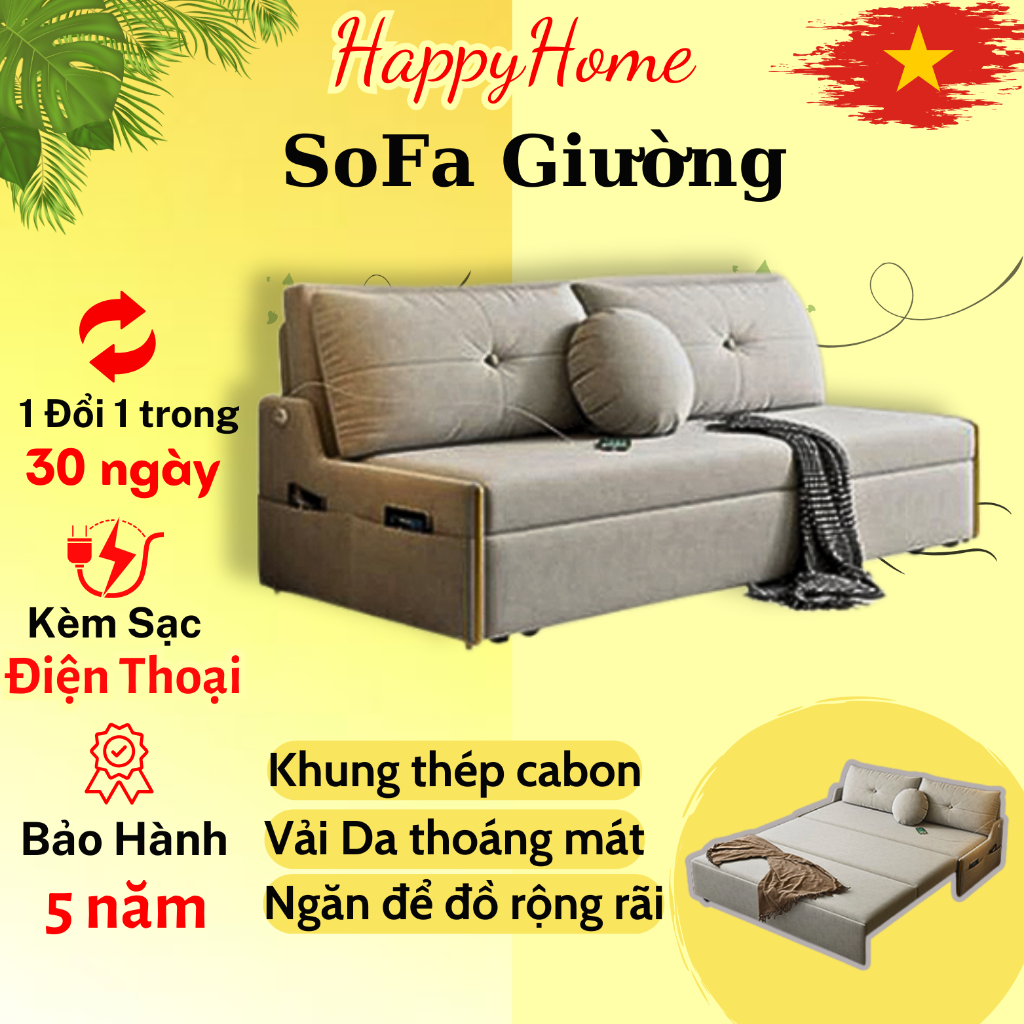 (FREESHIP) Sopha Giường Gấp Gọn, Sofa Giường 1m2 và 1m5, Giường Sofa Tích Hợp Ổ Sạc Điện Thoại ...