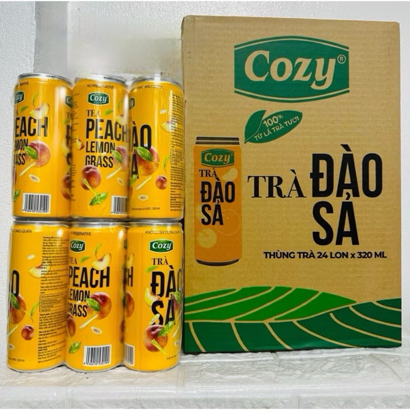 Thùng 24 Lon x 320ml trà đào sả uống liền Cozy bọc chống sốc | Shopee ...