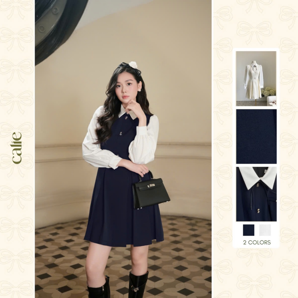 Váy dáng A phối cổ đức kèm nơ thời trang thiết kế Thương hiệu Calie ...