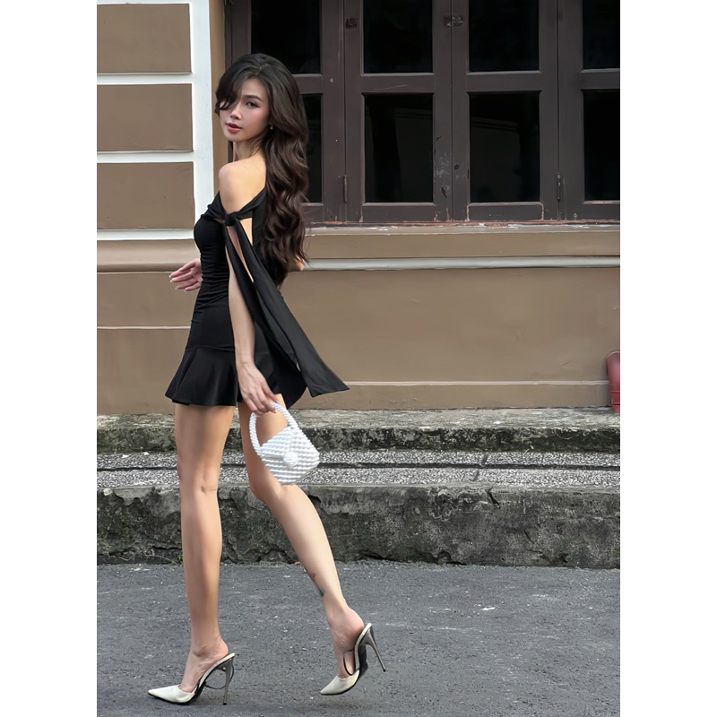 BB BASIC BODY BASICBODY - Lunas dress Đầm body ôm trễ vai buộc nơ chiết eo dáng xòe | Shopee ...